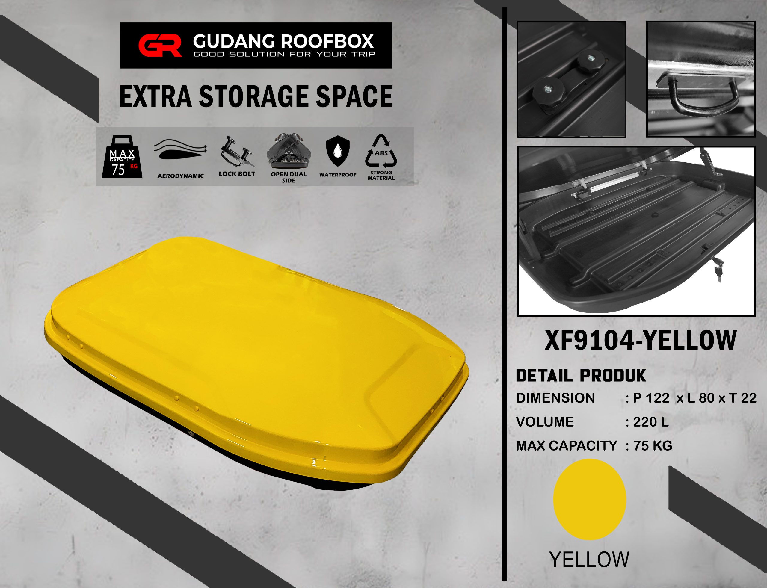 BFR Roof Box Roofbox Wuling Air EV 220L Material ABS Yellow - Gudang ...